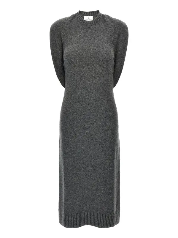 COURREGES Over The Shoulder Drapè Wool Dress - Gray