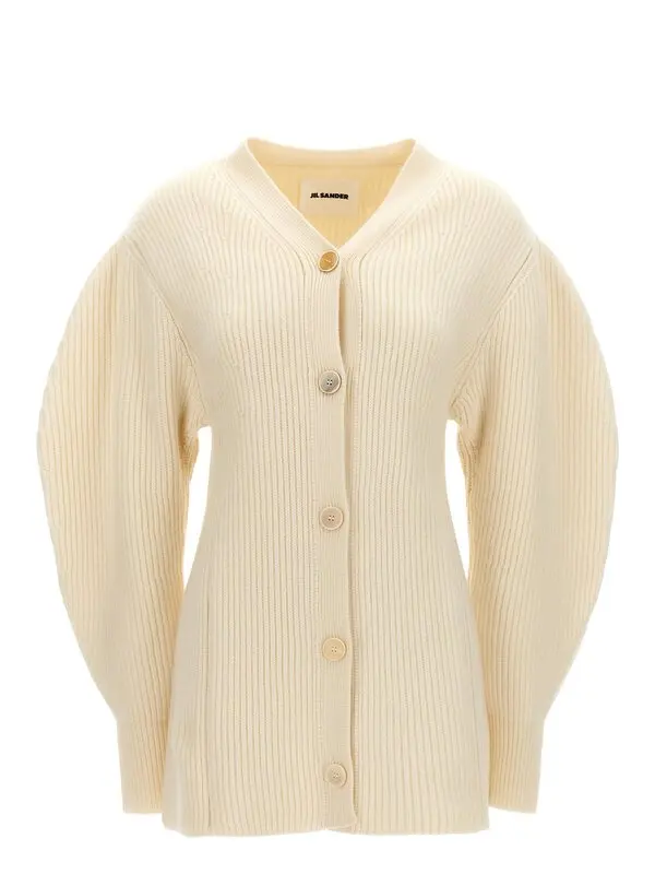 JIL SANDER Ribbed Cardigan - White