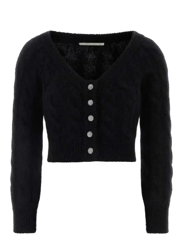 Alessandra Rich Stretch Mohair Blend Cardigan - Black