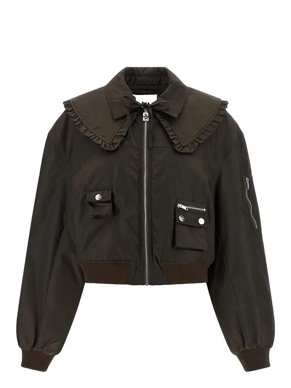 GANNI Duchesse Nylon Bomber Jacket - Brown