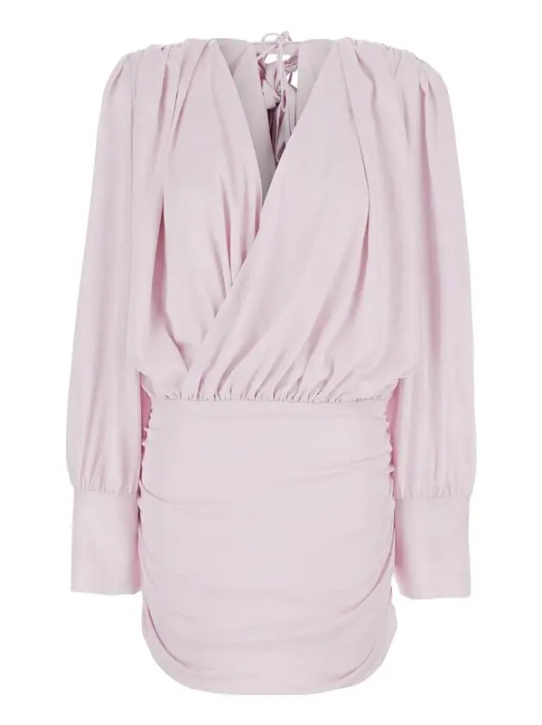 ROTATE BY BIRGER CHRISTENSEN Dress With Deep V-neck And Draped Design In Pink Silk For - Multicolor