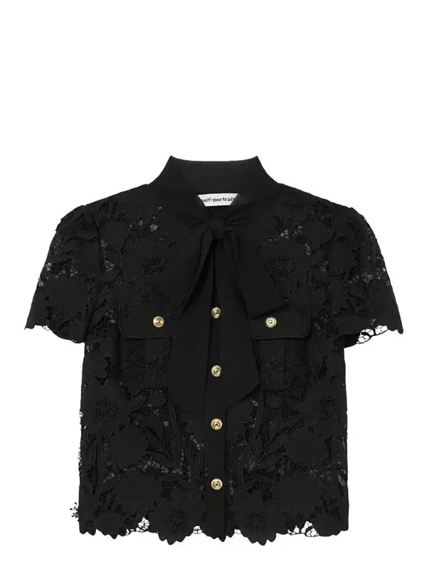 SELF-PORTRAIT Lace Tie Neck Top - Multicolor