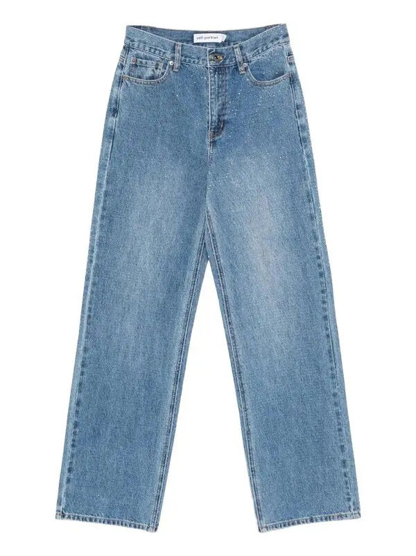 SELF-PORTRAIT Rhinestone Denim Straight Leg Jeans - Multicolor