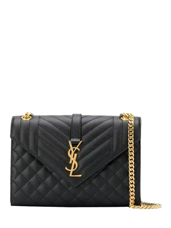 Saint Laurent Medium Envelope Leather Shoulder Bag - Black