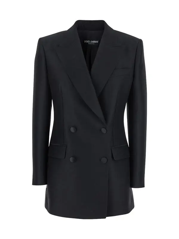 Dolce & Gabbana Black Double-breasted Jacket With Peak Revers In Wool And Silk - Multicolor
