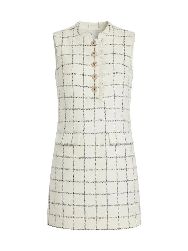 SELF-PORTRAIT Check Boucle Lace Trim Mini Dress - Multicolor