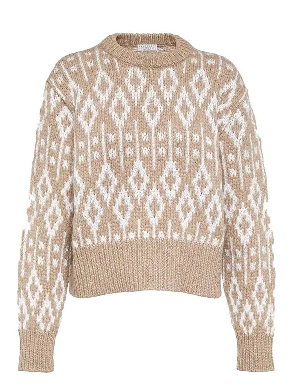 Brunello Cucinelli Jacquard Cashmere Sweater - Brown