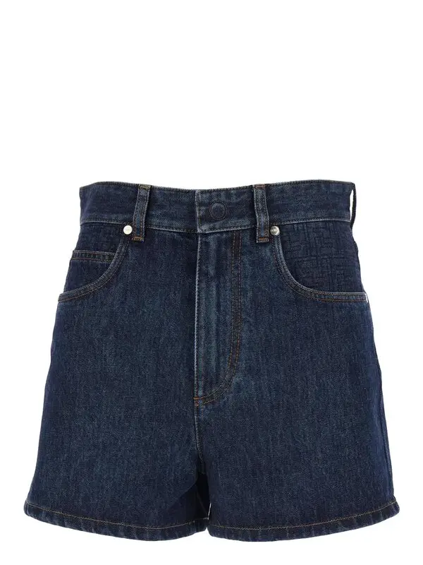 Fendi Blue Shorts With Logo Patch On The Back In Denim For - Multicolor