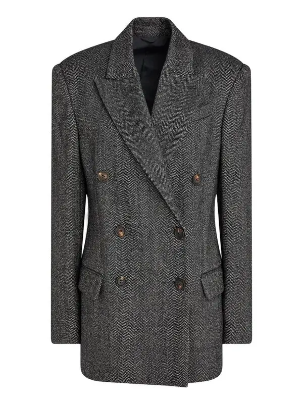 Brunello Cucinelli Herringbone Wool Blazer - Black
