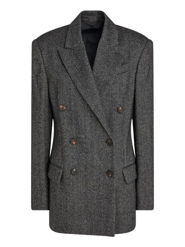 Brunello Cucinelli Herringbone Wool Blazer - Black