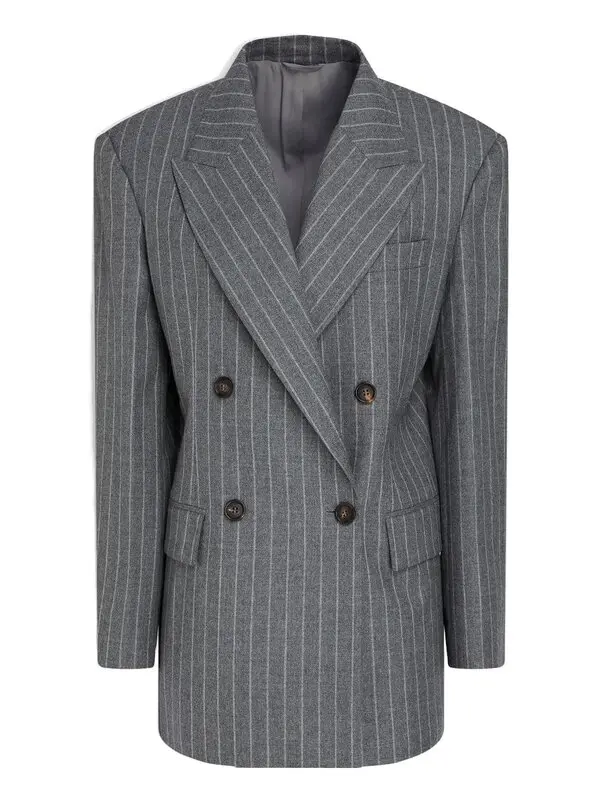 Brunello Cucinelli Pinstriped Wool Blazer - Gray