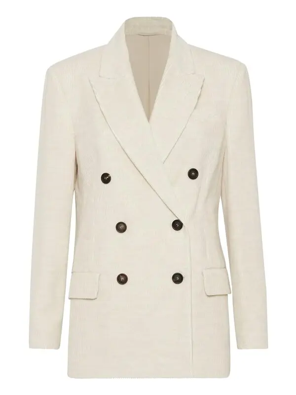 Brunello Cucinelli Corduroy Double-breasted Blazer - White