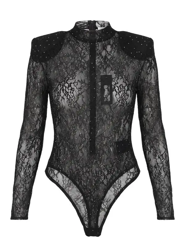 NISSA Long Sleeve Lace Bodysuit - Multicolor