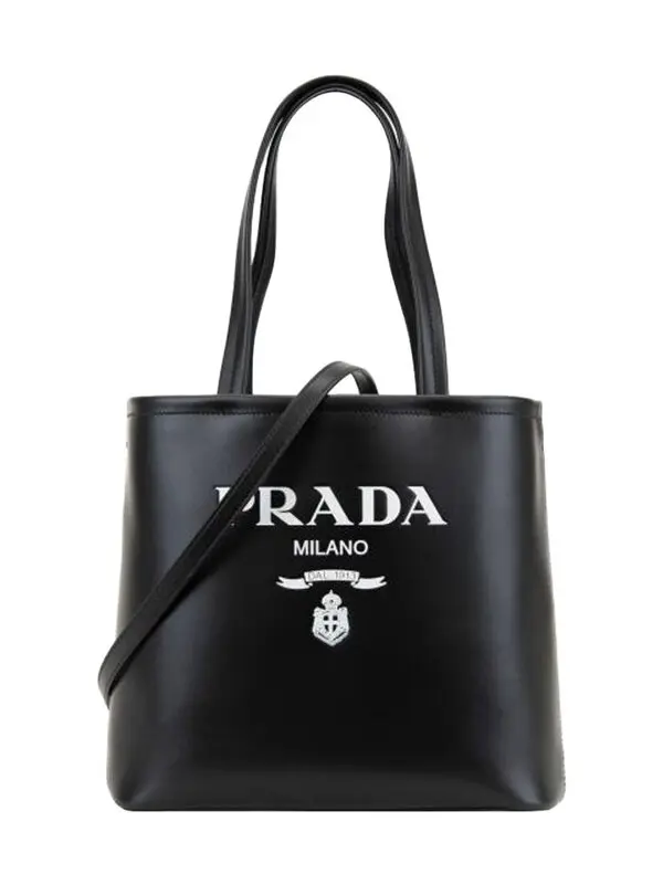 Prada Logo Leather Tote Bag - Black