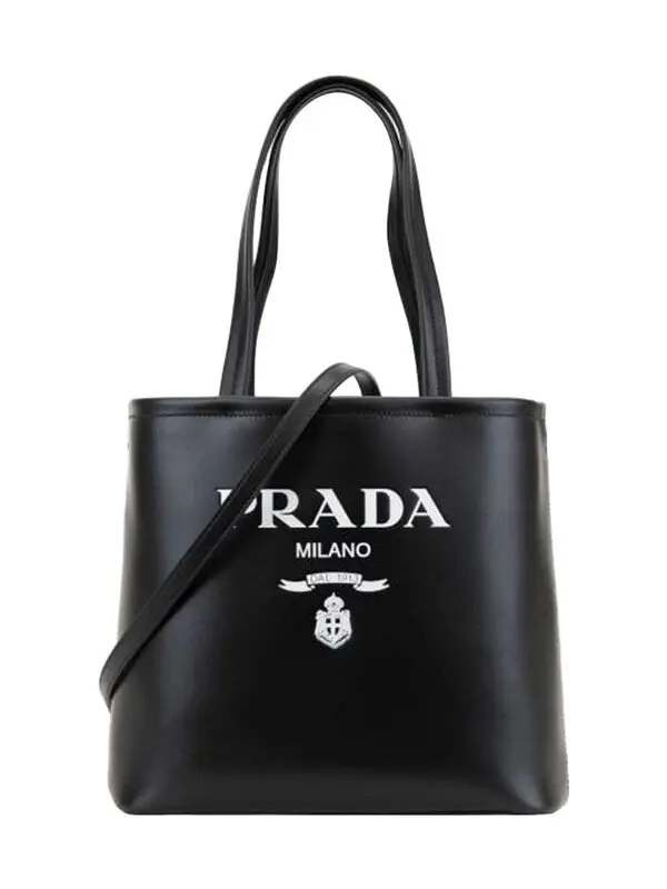Prada Logo Leather Tote Bag - Black