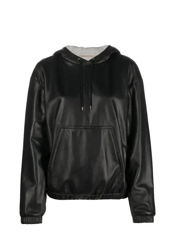 Saint Laurent Leather Hooded Top - Black