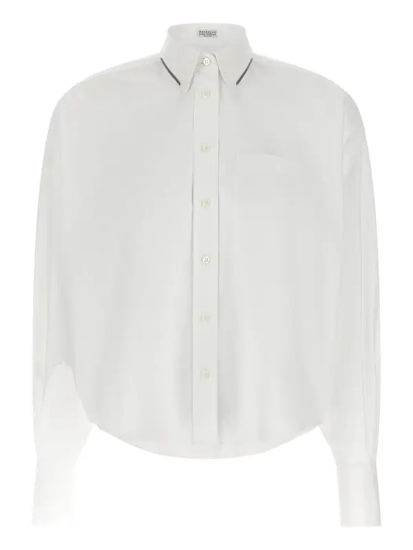 Brunello Cucinelli Monile Trimmed Cotton Shirt - White