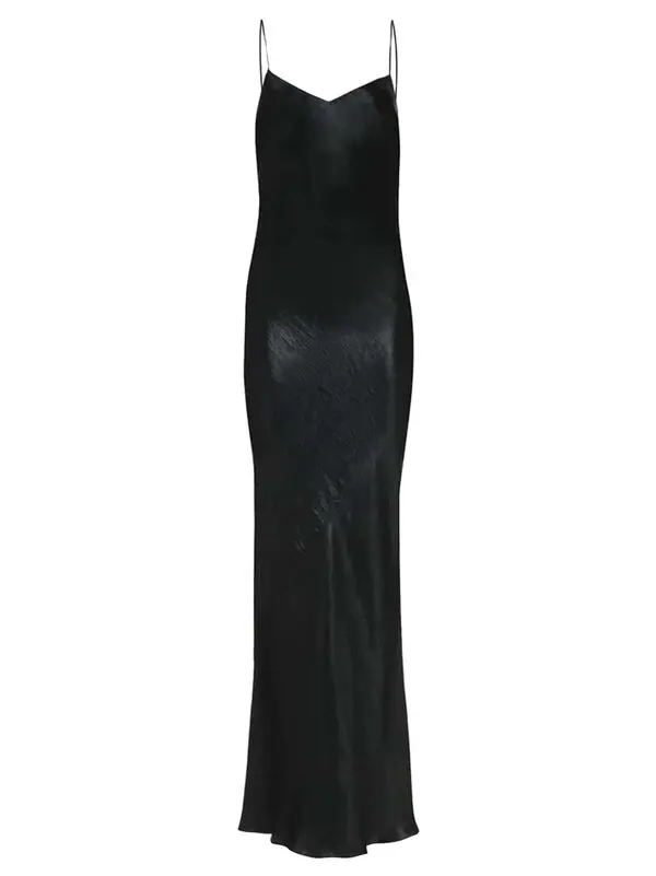 Saint Laurent Satin Long Dress - Black