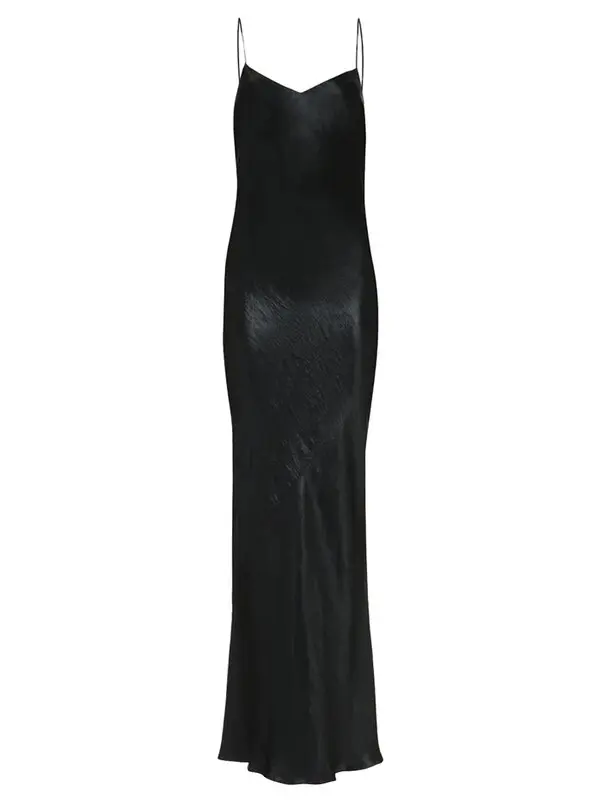 Saint Laurent Satin Long Dress - Black