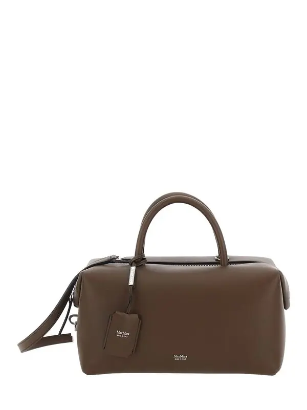 Max Mara Holdall Media' Brown Handbag With Adjustable And Removable Shoulder Strap And Logo Lettering On The Front In Leather - Multicolor