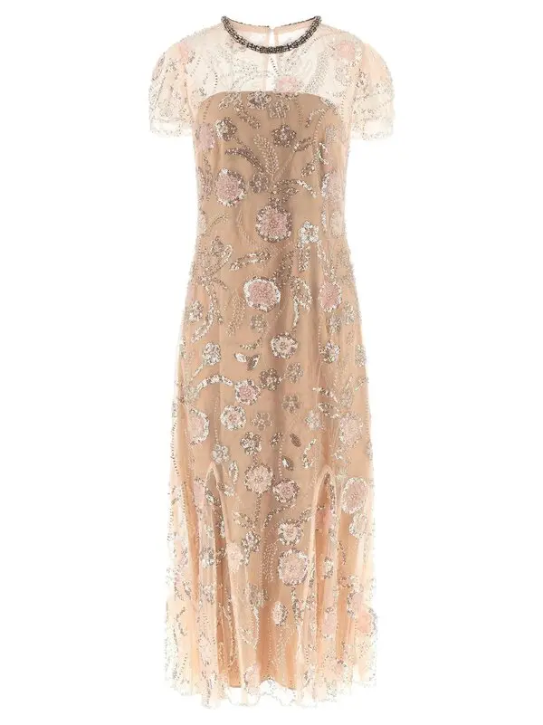 SELF-PORTRAIT Flower Sequin Embellished Midi Dress - Pink
