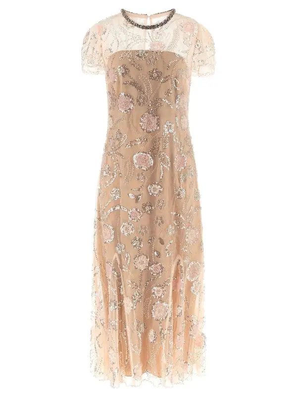 SELF-PORTRAIT Flower Sequin Midi Dress - Pink