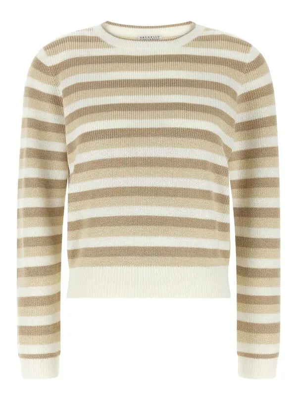 Brunello Cucinelli Striped Cotton Sweater - Cream