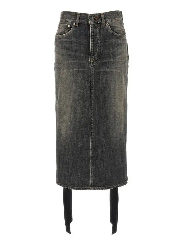 Balenciaga Lace Up Denim Skirt - Gray
