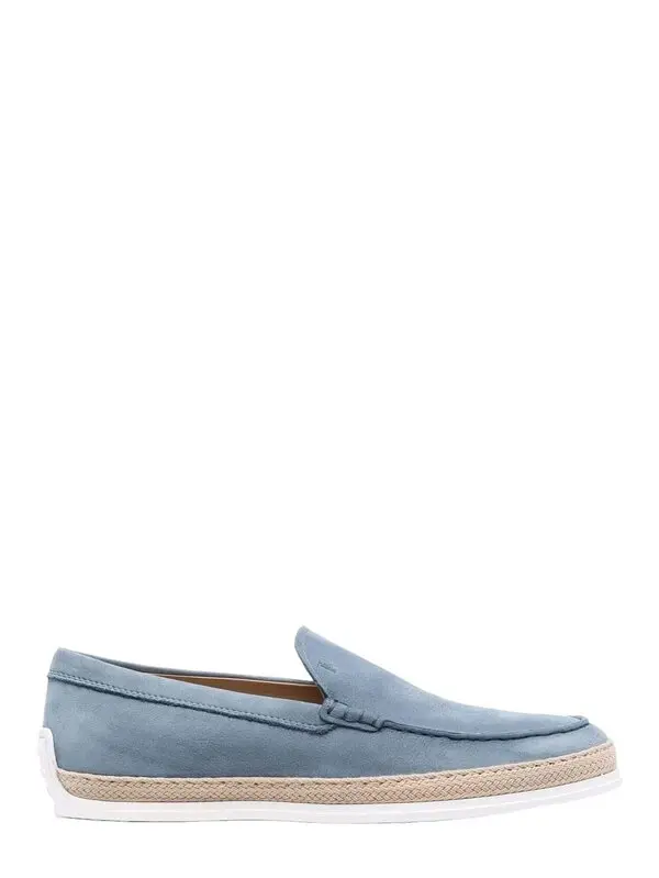 TOD'S Slip-ons Nubuck Loafers With Raffia Weaving - Blue