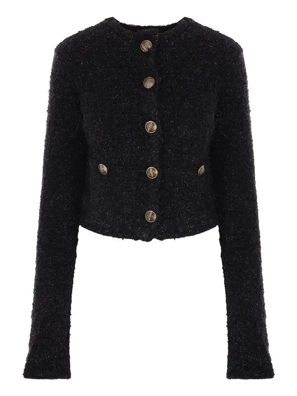 Balenciaga Crop Boucle Cardigan - Black