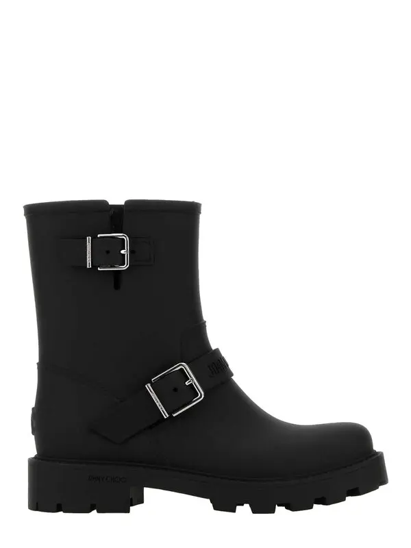 JIMMY CHOO Rubber Biker Rain Ankle Boots - Black