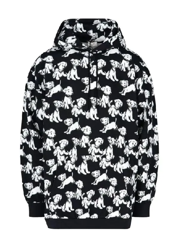 Celine Hooded Printed Dogs Sweatshirt - Black
