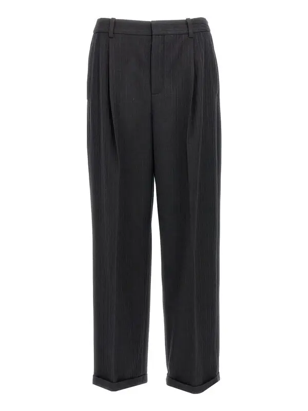 Saint Laurent Cashmere And Wool Flannel 90's Striped Pants - Black