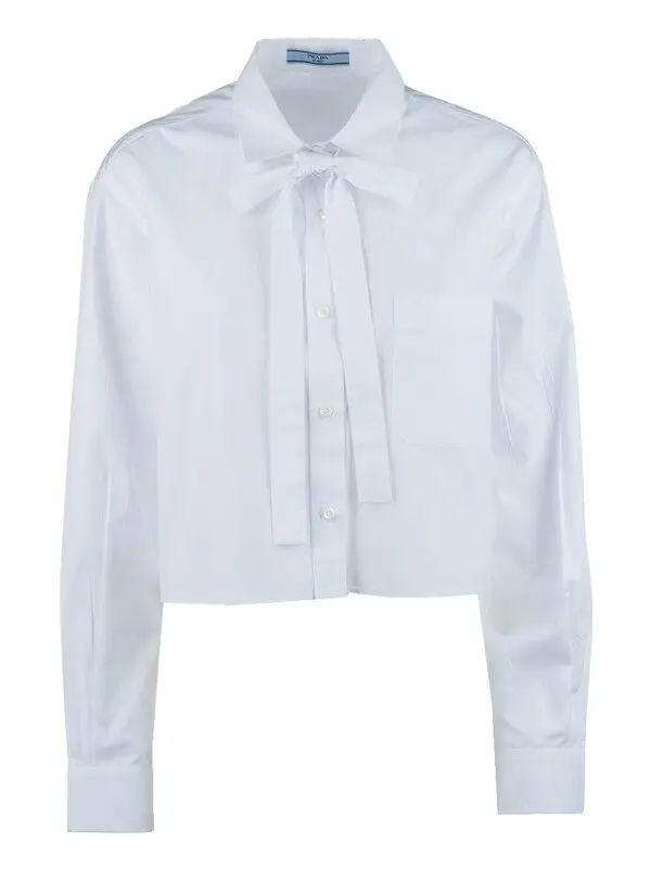 Prada Cotton Poplin Shirt With Pussy Bow - Multicolor