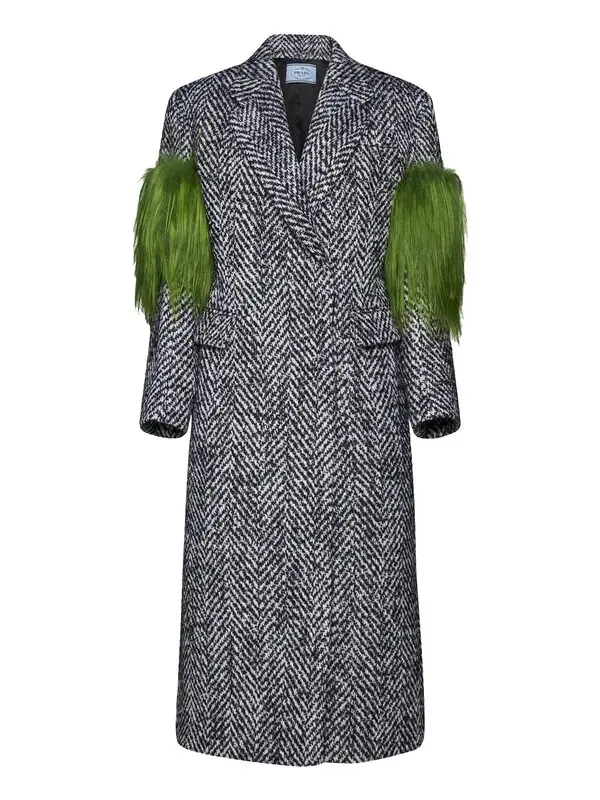 Prada Herringbone Wool Coat - Gray