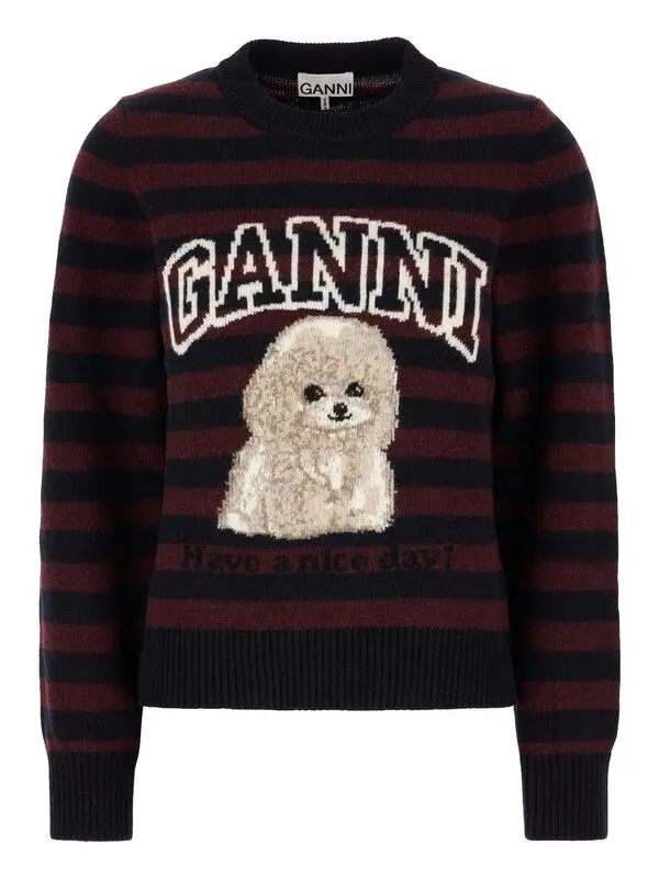 GANNI Striped Graphic Knit Sweater - Multicolor