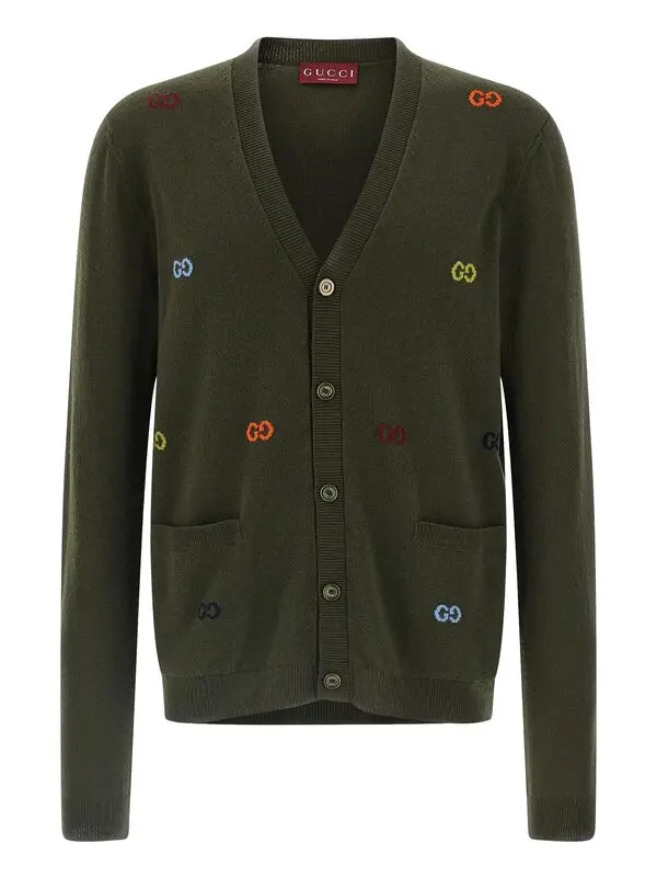 Gucci Gg Intarsia Cashmere Cardigan - Green