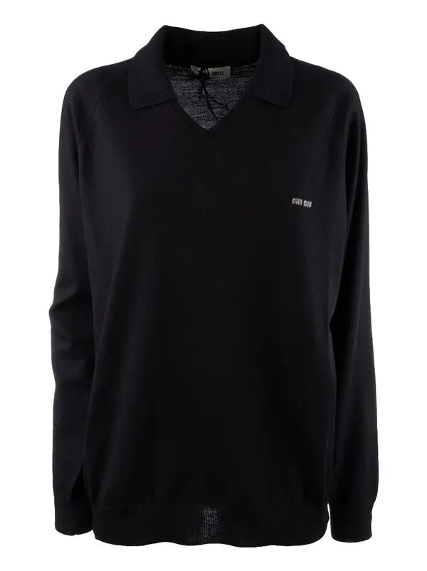 Miu Miu Logo Embroidered Knit Polo Sweater - Multicolor
