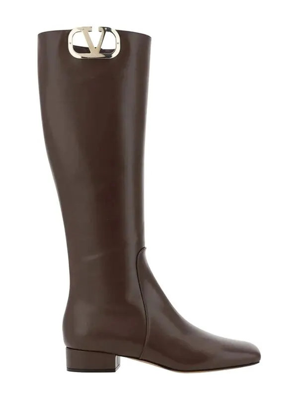 Valentino Garavani Leather Logo Boots - Brown