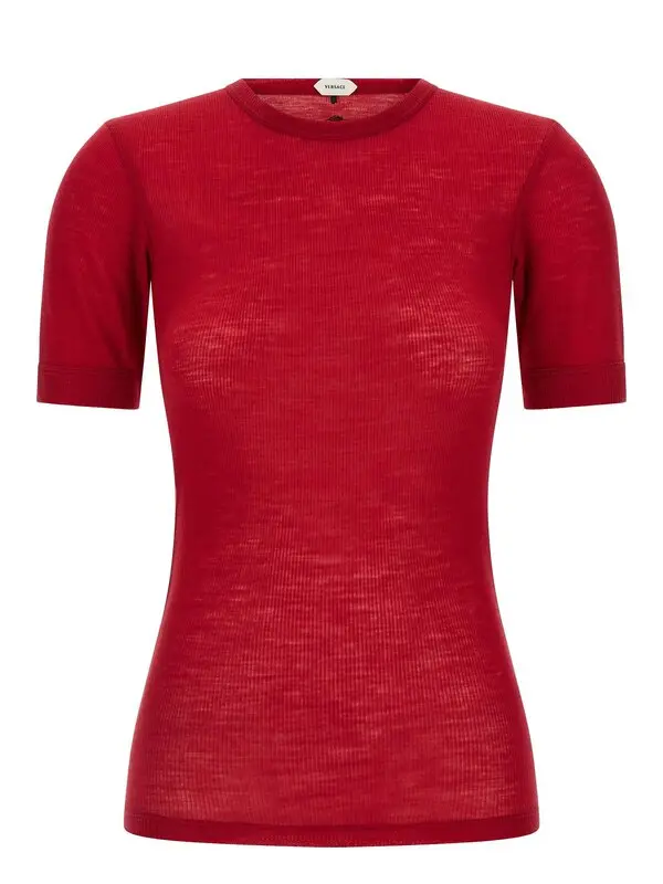 Versace Ribbed Stretch Virgin Wool T-shirt - Red