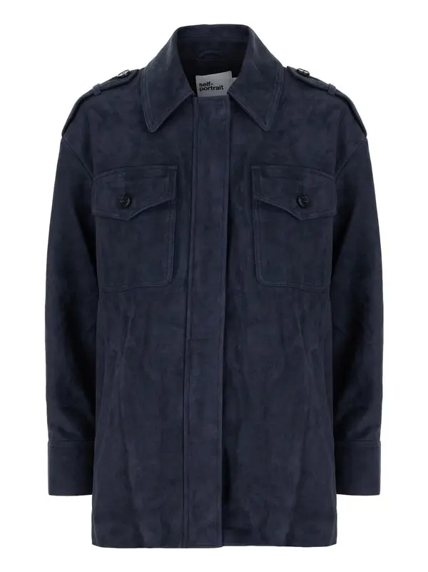 SELF-PORTRAIT Collared Button Detailed Suede Jacket - Multicolor