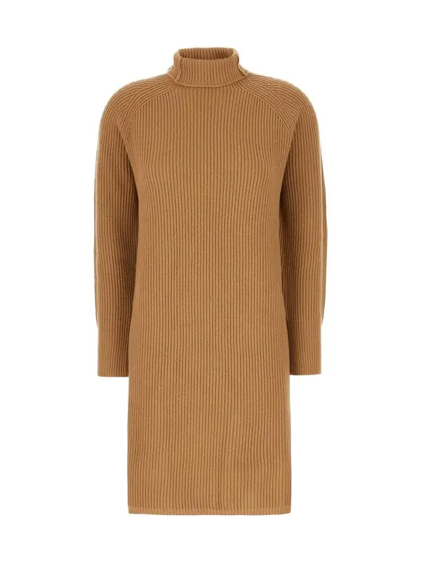 Max Mara Turtleneck Ribbed Knit Dress - Multicolor