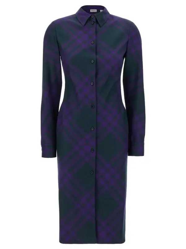 Burberry Check Long Sleeve Midi Dress - Multicolor