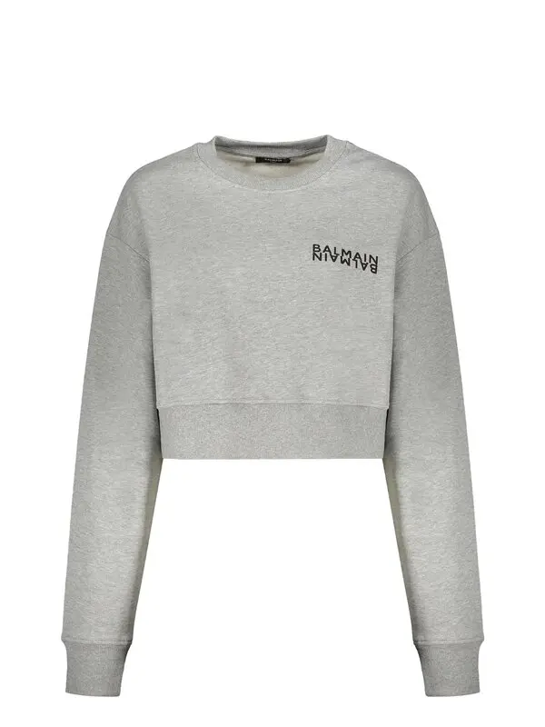Balmain Cropped Logo Sweatshirt - Gray