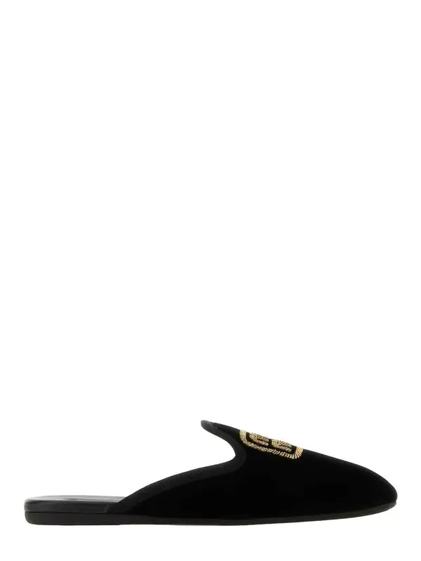 Miu Miu Logo Embroidered Slip-on Mules - Black