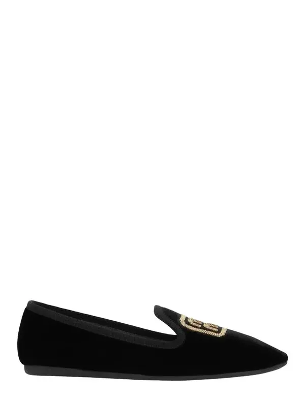 Miu Miu Logo Velvet Flats - Black