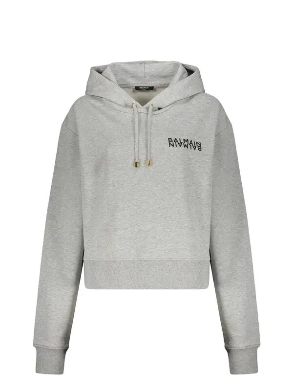 Balmain Cotton Logo Hoodie - Gray