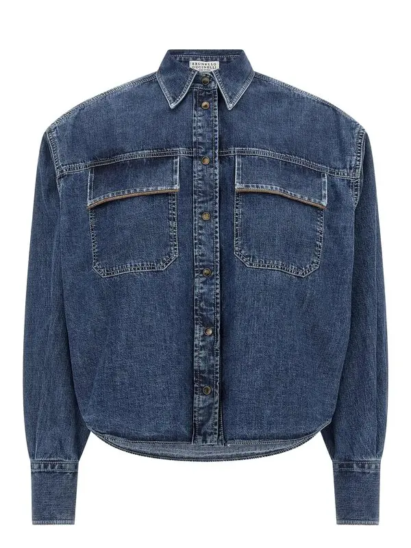 Brunello Cucinelli Shiny Pockets Denim Shirt - Blue