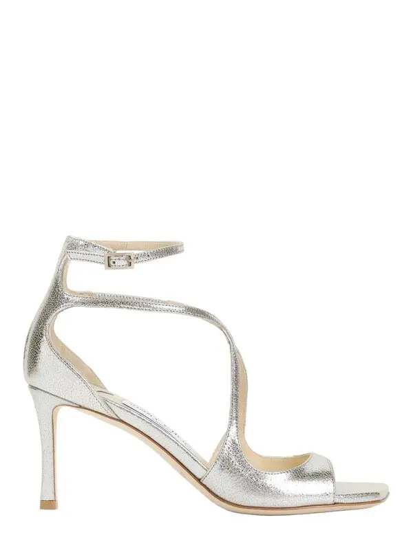 JIMMY CHOO Leather Glitter Azia 75 Sandals - Silver