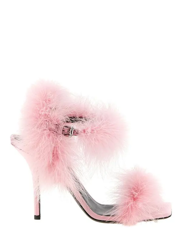 Moschino Feather Satin Stiletto Sandals - Pink